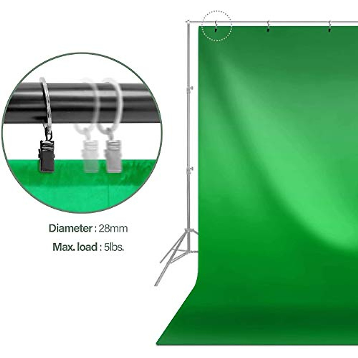 LimoStudio 6 x 9 ft. Green Chromakey Screen Backdrop Muslin, Extra Soft Silk Non-Glossy Texture with 5 Ring Clip Backdrop Holder for Photo Video Studio, AGG1338