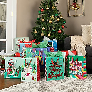 Bulk Christmas Gift Bags Large -12 Cute and Fun Designs- Large Christmas Bags for Gifts with Christmas Tissue Paper Gift Wrap Set-Holiday Gift Bags -Large Xmas Gift Bags-12.75"X10.25"X4.5" inches