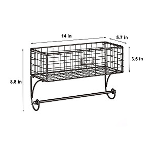 Jemeni Paper Towel Holder Wall Mount with Basket Storage Organizer for Kitchen Bathroom, Gray, 14" W x 5.7" D