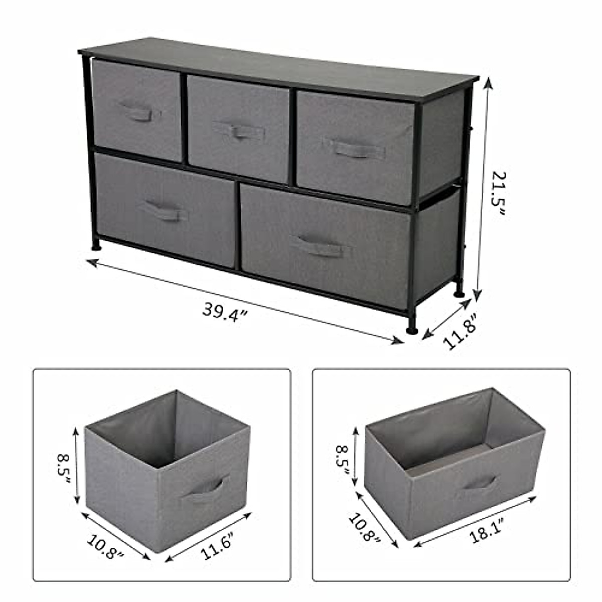 MAXCBD Nightstand Bedside Table Drawer Cabinet Fabric Dresser Storage Tower 5 Drawer Organizer Unit Side Table Dresser Cabinet Storage Cabinet Ample Storage Space Storage Tower Dresser