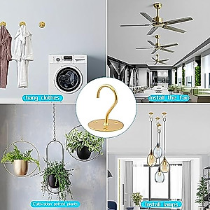 Ceiling Hooks for Hanging Plants - Metal Heavy Duty Wall Mounted Hangers for Hanging Bird Feeders, Planters, Wind Chimes, Include Professional Drywall Anchors (3-Pack) (Gold)