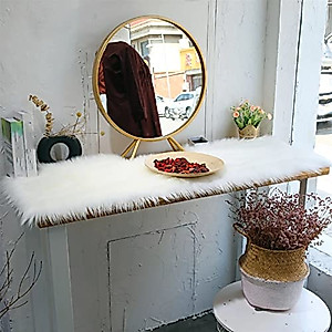Soft Faux Sheepskin Rug, 1 x 4 Feet Rectangle Modern Area Rugs Washable No-Slip Cozy Carpet Mat for Bedroom Living Room, White