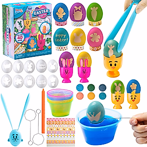 Klever Kits 40Pcs Easter Egg Dye Kit, DIY Easter Egg Decorating Kit with Dye Tablets, Egg Stands and Egg Stencils for Easter Theme Party, Creativity Activity, Egg Hunt, Easter Gift, Easter Party Favor