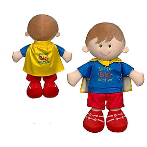 Big Brother Set for Little Boys and Toddlers, Super Big Brother Doll with Cape and I am a Big Brother Book by Carolyn Church Bundle with Gift Tag (Super Brother / Church / Gift Tag)