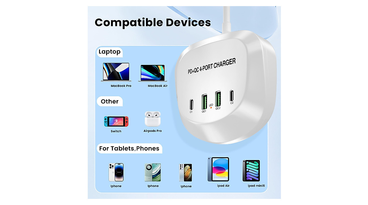 USB C Multiport Charging Station with Fast Charge 3.0 – Compact & Secure