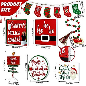 12 Pieces Christmas Tiered Tray Decor Christmas Santa Claus Table Decor Rustic Table Centerpiece Christmas Wooden Signs Farmhouse Tiered Tray Country Decor for Home Room Table Fireplace (Santa Claus)