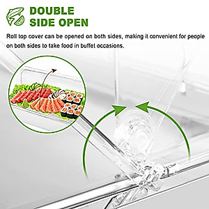 YMJOINMX Ice Food Serving Display Tray with Clear Roll Top Cover Buffet Cold Serving Cooler Platter w/ 2 Ice Packs Cooling Food Dishes Display Plate Case with Lid for Seafood Fruit Party Buffet Tray