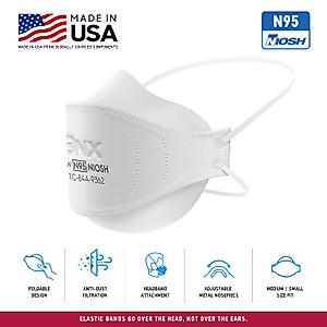 BNX N95 Mask NIOSH Certified MADE IN USA Particulate Respirator Protective Face Mask, Tri-Fold Cup/Fish Style, (20-Pack, Approval Number TC-84A-9362 / Model F95B) Black