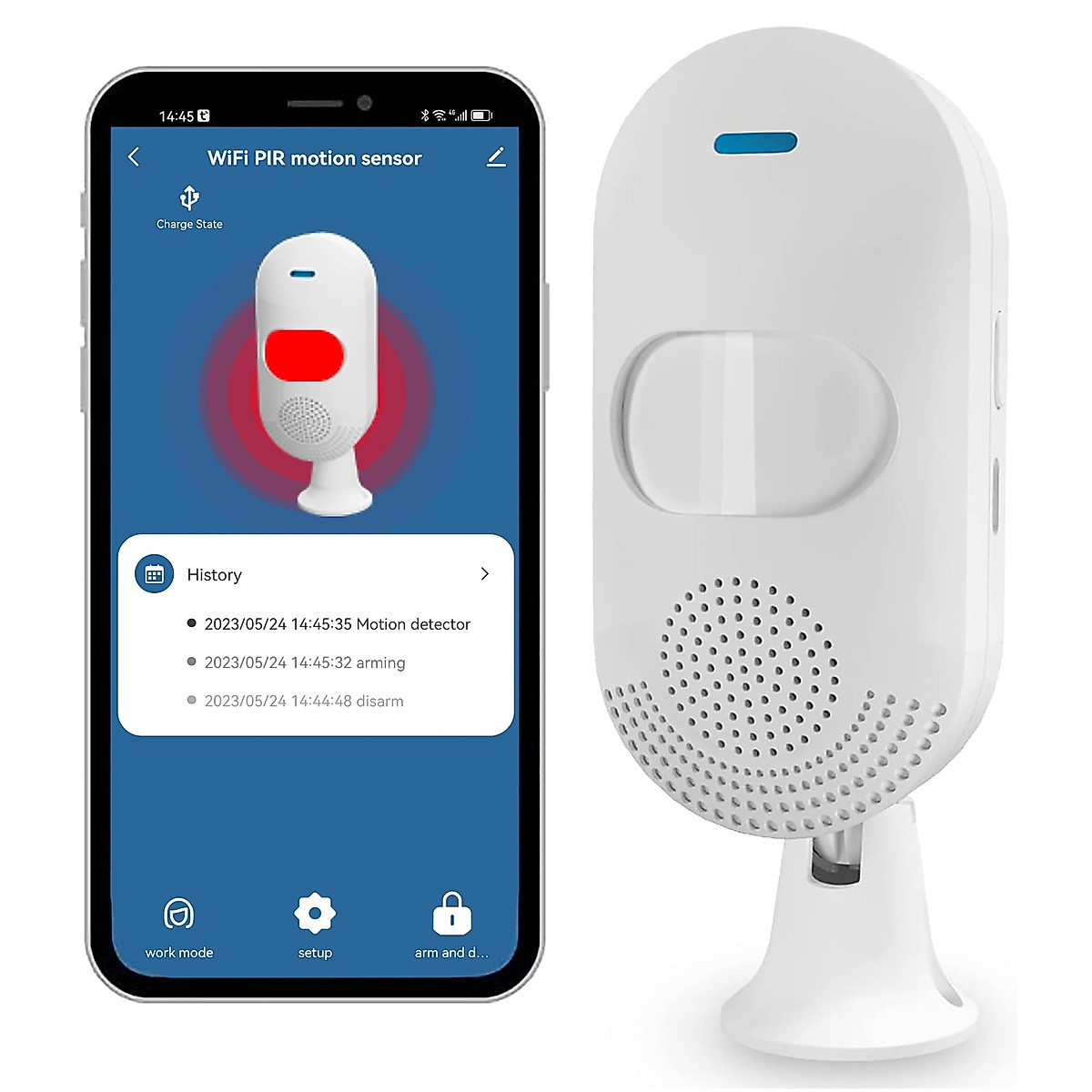 Smart PIR Motion Sensors: WiFi Motion Detector with App Notification Alert, USB/Battery Powered Movement Detector, Compatible with Alexa Google Home, for Smart Home Automation