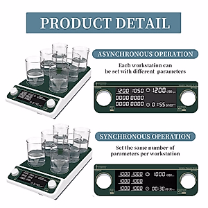 LABHOUSE Lab Multi Place Magnetic Stirrer 6-Position Magnetic Stir Plate 50-1500RPM Synchronization & Asynchronous Speed & Timing Control