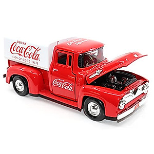 Motor city classics | Coca-Cola 1955 Ford F-100 with Tarpaulin | 1:24 Scale Model Diecast Collectible | 424050