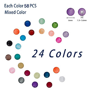 PH PandaHall 1400pcs 24 Color Frosted Glass Beads for Jewelry Making, 6mm Candy Color Frosty Beads Matte Loose Spacer Beads for Friendship Bracelets Necklace Earring Jewelry Making