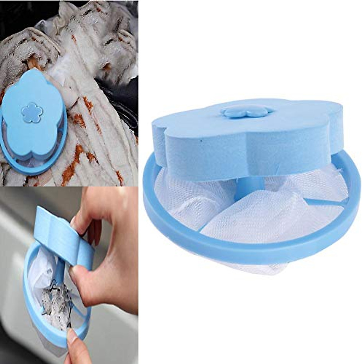 Strnek Washing Machine Blossom-Shape Flower Washing Machine Hair Removal Laundry Ball Floating Filter Mesh Bag(Blue)