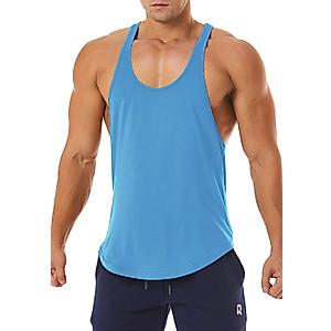 ROWILUX Men's Workout Quick Dry Soft Gym Bodybuilding Stringer Tank Tops (Sky Blue, L)