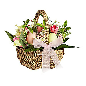 Cypress Home Tulips and Eggs in Rattan Basket Table Décor