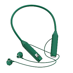 Sports Blue-Tooth Earphones, High-Power Neck-Mounted Earphones with LED Digital Display, Stereo Earbuds Bone-Conduction Earphone with Skin-Friendly Memory Silicone Collar, Super Battery Life (Green)