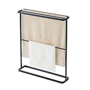 Yamazaki Home Bath Hanger-Bathroom Organizer Storage Holder Dry Steel | Towel Rack, One Size, Black