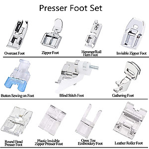 YOFAN 11 pcs Sewing Machine Presser Feet Set，Multifunction Presser Foot Parts Accessories for Brother, Babylock, Singer, Janome, Kenmore (11-Pack #2)