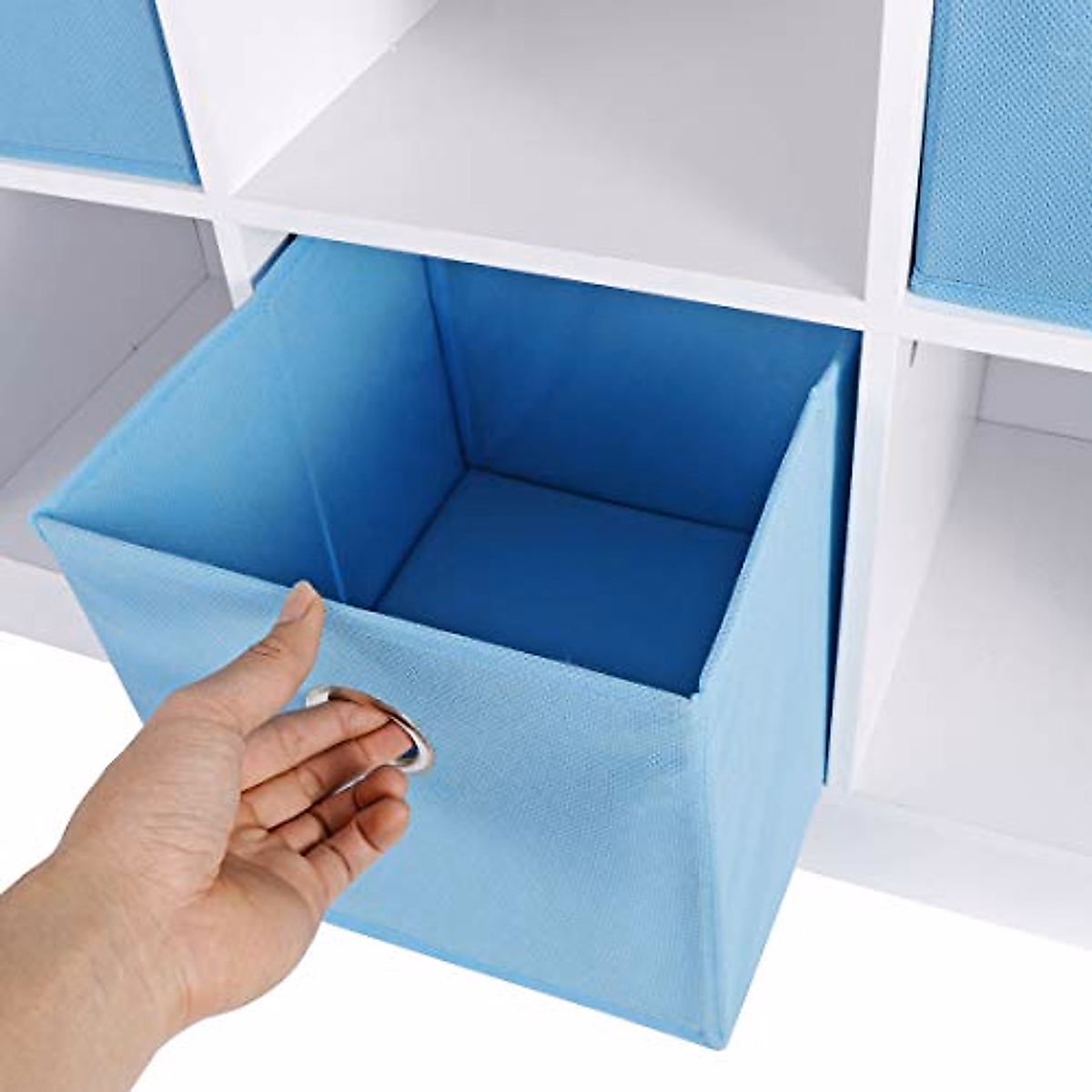 Nouva 3x2 Cubic Organizer 6 Cube Storage Bookcase Wooden Bookshelves Toy Organizers with 3 Non-Woven Bins for Bedroom Living Room, White&blue