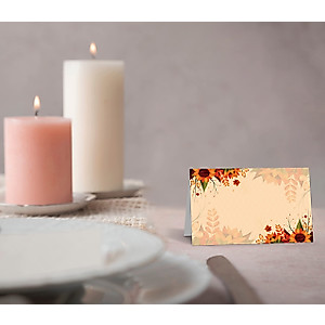 Fall Thanksgiving Table Place Cards, Orange Pumpkin Blank Seating Place Card for Table, 25 Pack Buffet Food Tent Labels, Double Design Name Cards, Thanksgiving Day Party Decorations(06)