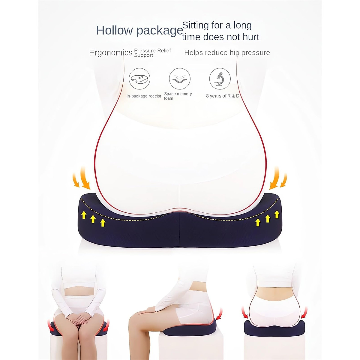 LIONICE Premium Soft Hip Support Pillow - 2023 New Soft Hip Support Butt Cushion Seat for Desk Chair, Ergonomic Memory Foam Office Computer Chair Seat Cushion, Car Seat Cushion Pad for Driver (Grey)