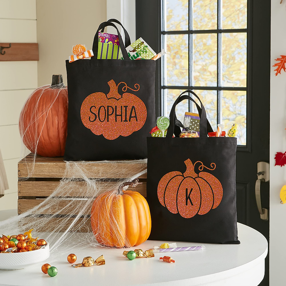 Let's Make Memories Personalized Sparkly Pumpkin Halloween Treat Bag - Trick-or-Treat Tote - Customize with Name
