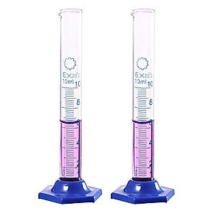 uxcell Borosilicate Glass Graduated Cylinder, 10ml Measuring Cylinder, Science Test Tube Beakers, Single Metric, Blue Hex Base Flask for Lab Home 2Pcs