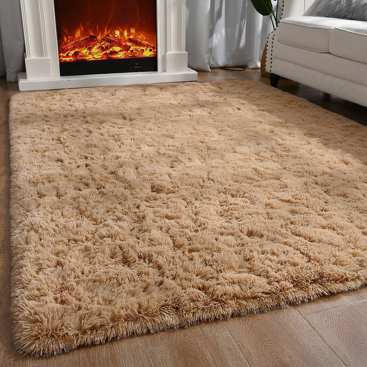 Ompaa Beige 8x10 Feet Large Area Rugs Fluffy Living Room Carpet, Wall to Wall Big Shag Light Tan Rug for Bedroom Kids Playroom Classroom Nursery Home Office Decor