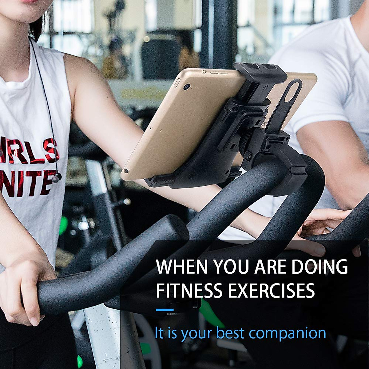 TEKCAM Bike Tablet Holder Handlebar Mount Compatible with iPad iPhone Kindle 360°, 3.5'' to 12'' Cradle Tablet Stand for Gym Exercise Tread Mill Spin Bike Elliptical MTB Motorcycle,(Need Install)