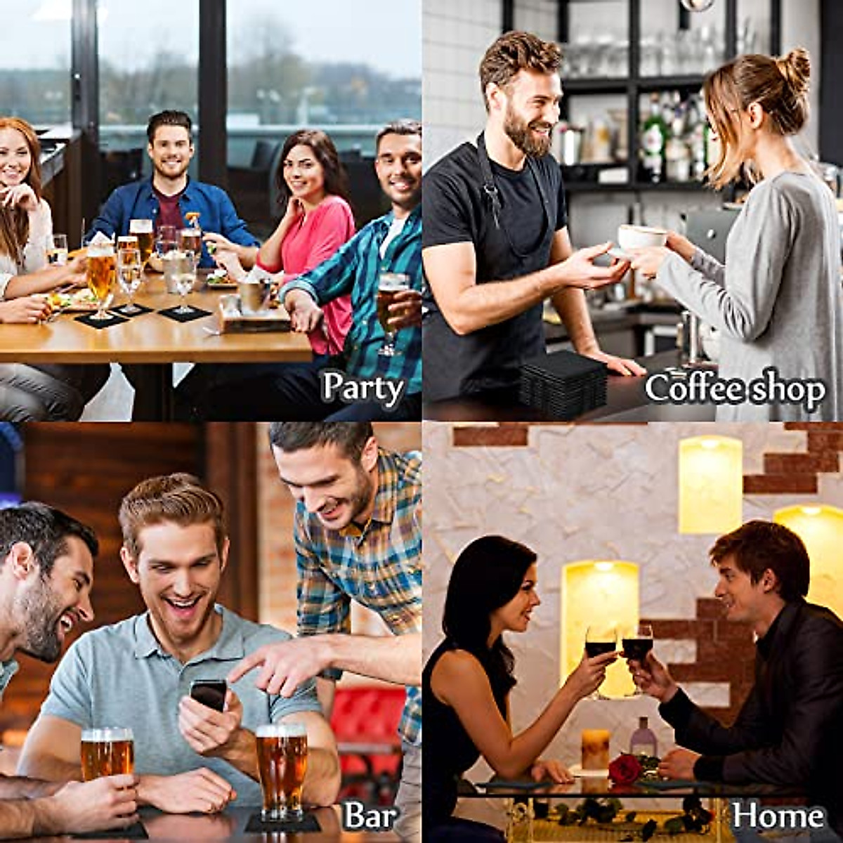 36 Pieces Black Slate Coasters Bulk with Holder Square Stone Coasters for Drinks 4 Inch Rustic Handmade Bar Coasters Set with Anti Scratch Bottom for Coffee Home Table Kitchen