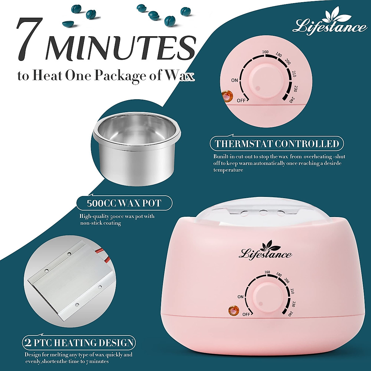 Lifestance Wax Warmer Hair Removal Kit- 4 Packs of Wax Beads(14.1 oz total)- At Home Waxing Kit for Women Sensitive Skin Brazilian Facial Hair Body