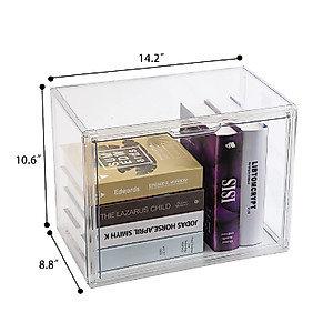BOHOIDEE 2PACKS Clear Book Storage Organizer for Bookshelf, Plastic Stackable Book Display Case with Magnetic Door, Acrylic Showcase for Toys Handbags, Shoes, Purses
