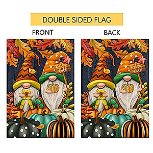 BLKWHT Fall Pumpkin Gnomes Small Garden Flag 12x18 Inch Vertical Double Sided Welcome Halloween Thanksgiving Maple Leaves Burlap Yard Outdoor Decor BW031-18