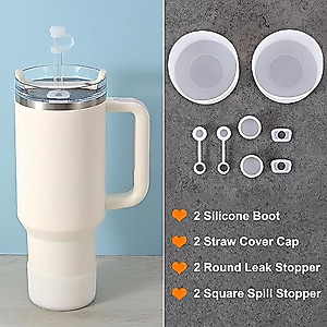 [8 Pcs] Stanley Cup Straw Cover Accessories - Straw Cover Spill Stopper and Boot Sleeve for Stanley Cup Tumbler Accessories,Including 2 Silicone Bottom Boot,2 Straw Cover Cap,4 Leak Sproof Stopper