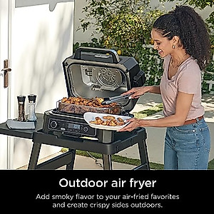 Ninja OG850 Woodfire Pro XL Outdoor Grill & Smoker with Built-In Thermometer, 4-in-1 Master Grill, BBQ Smoker, Outdoor Air Fryer, Bake, Portable, Electric, Dark Gray
