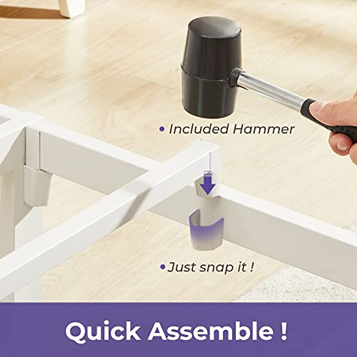 GreenForest Full Size Bed Frame with Headboard Heavy Duty Metal Platform Bed Frame with Underbed Storage No Box Spring Needed Mattress Foundation, White