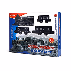 Electric Train Set for Kids- Battery- Powered Model Train with, Sounds& Lights Steam Locomotive Engine, Cargo Cars& Tracks- Christmas Train Sets for Under The Tree