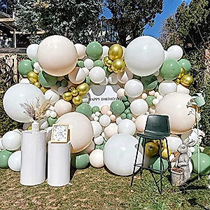 Sage Green Balloon Garland Arch Kit 144pcs Baby Shower Decor with Olive Eucalyptus Green White Gold Double-Stuffed Blush Balloons for Jungle Woodland Safari Baby Shower Bridal Wedding Wild One 1st Birthday Theme Party Decorations