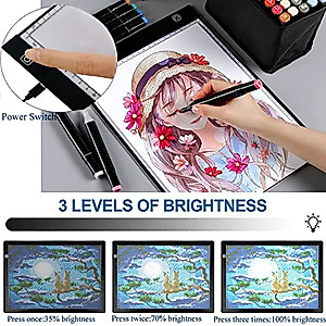 Femont Portable A4 LED Tracing Light Box with Scale,Art Light Pad Light Table with Detachable Stand&4Clips,Adjustable Brightness,USB Power,Ultra-Thin Copy Board for Diamond Painting Drawing Sketching