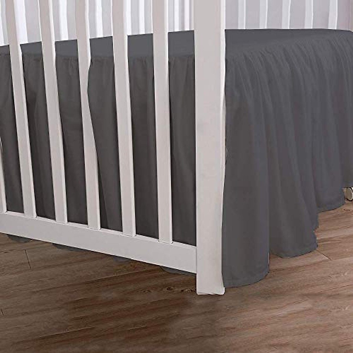 Crib Skirt Split Corners 100% Natural Cotton Crib Skirt Dust Ruffle 4 Sides Perfect Nursery Bedding for Baby Boy or Baby Girl, Fit All Standard Crib Dark Grey Solid - 28" x 52" 14" Drop