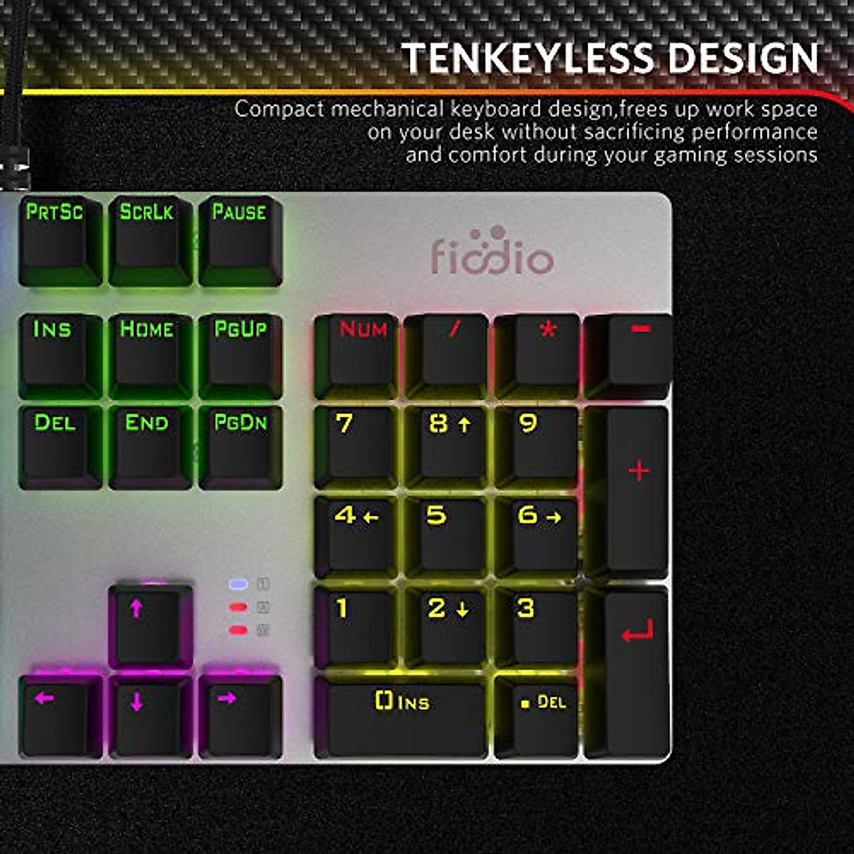 Fiodio Mechanical Gaming Keyboard, Fantastic LED Rainbow Backlit Wired Keyboard, Full Anti-Ghosting Keys, with Quick-Response Blue Switches and Multimedia Control for PC and Desktop Computer