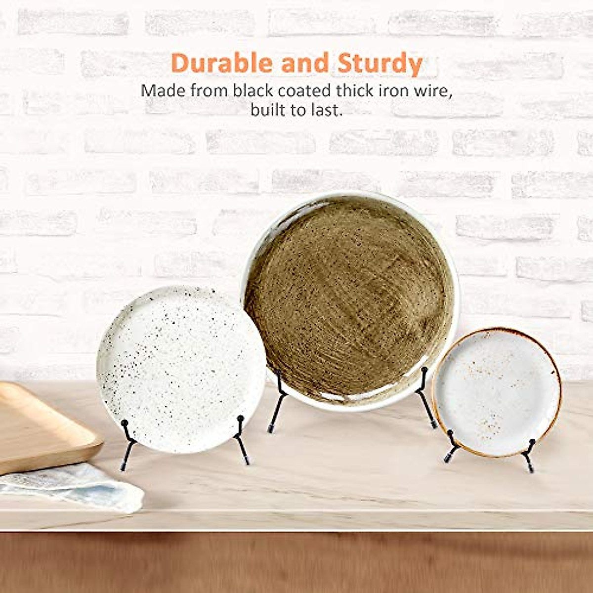 Mocoosy 6 Pack 3 Size Upgraded Anti-Slip Plate Stands for Display, 4 6 8 Inch Photo Holder Display Stand Set, Black Metal Iron Wire Frame Stand Easel for Pictures, Decorative Platter, Book and Arts