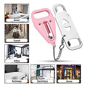 Portable Door Lock, Extra Home Security Locker for Additional Privacy and Safety, Travel Lock Down Locks for Traveling, Hotel, Home, Apartment, College with Door Hanger Sign (2 Pack, Pink)