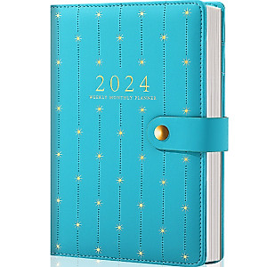 Daily Planner 2023 Agenda Weekly & Monthly Planner 2022-2023 Appointment Leather Planner for Women Students Time Management Journal with Pen Holder, Pocket, Premium Beige Paper, 5.9" x 8.7", Blue