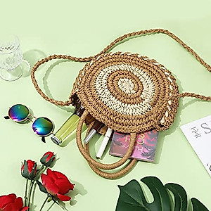 Straw Beach Bag, Stylish Beach Tote Bag Woven Straw Bag Vintage Zipper Straw Tote with Large Capacity, Zipper Beach Tote Handbag Shoulder Bag for Women Summer Beach Pool Party