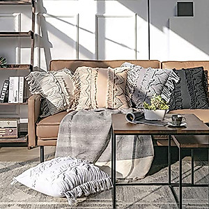 Phantoscope 100% Cotton Handmade Symmetry 3D Crochet Woven Boho Throw Pillow Farmhouse Pillow Insert Included Decorative Cushion for Couch Sofa Pink 18 x 18 inches 45 x 45 cm