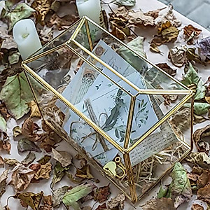 Gold Wedding Glass Card Box – 10.6 inch Large Wedding Card Holder Handmade Gold Glass Terrarium with Slot and Heart Lock, 10.6x5.9x8.3 Inches