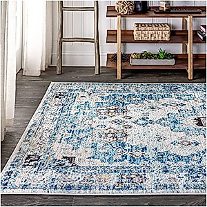 JONATHAN Y Modern Persian Boho Vintage Medallion Cream/Blue 3 ft. x 5 ft. Area-Rug, Bohemian, Easy-Cleaning, for Bedroom, Kitchen, Living Room, Non Shedding (MDP202A-3)