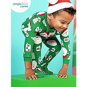 Simple Joys by Carter's Toddler Boys' Holiday Loose-Fit Flame Resistant Fleece Footed Pajamas, Pack of 2, Green Santa/Grey Heather Reindeer, 4T