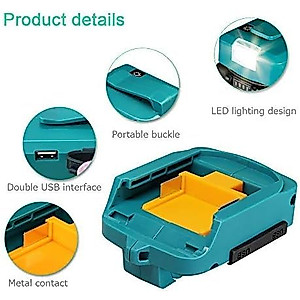 USB ADP05 Power Source for Makita 18v Battery Charger with 2 USB Ports and LED Light for 14.4v ~ 18v Battery Lithium-Ion